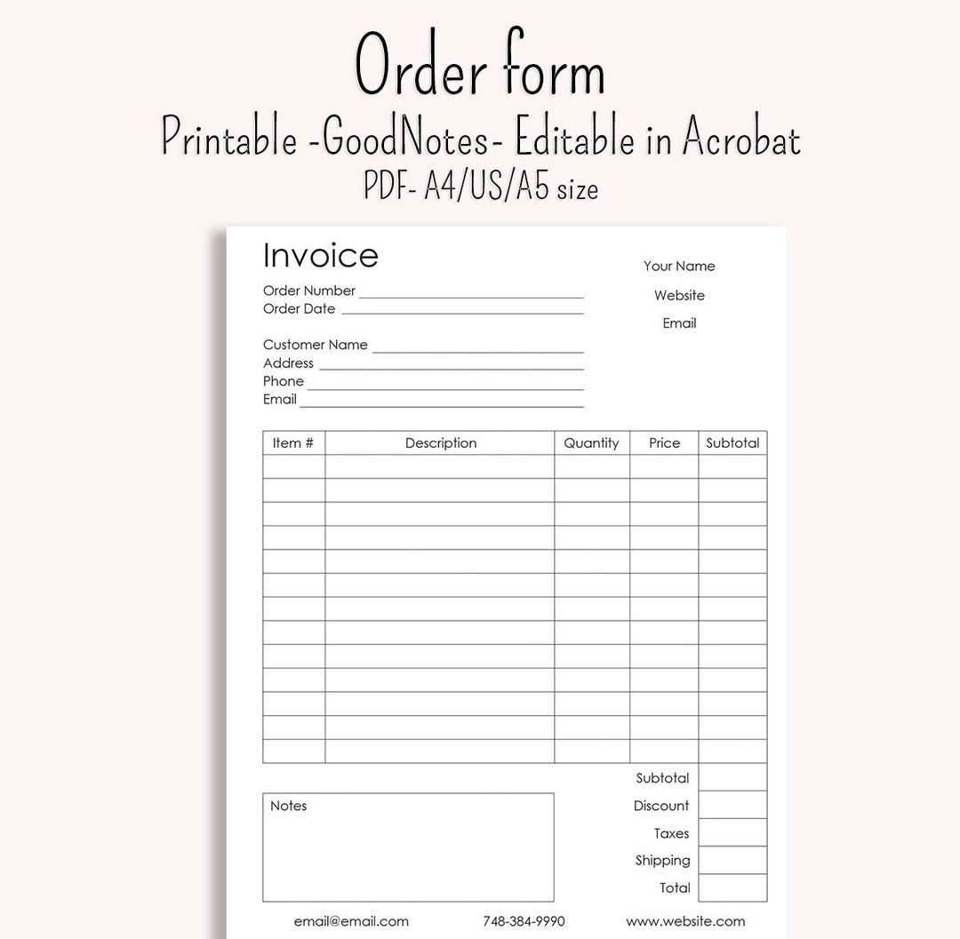 Order Forms Invoice Goodnotes Notability Digibujo Pdf A4 and A5 and US ...