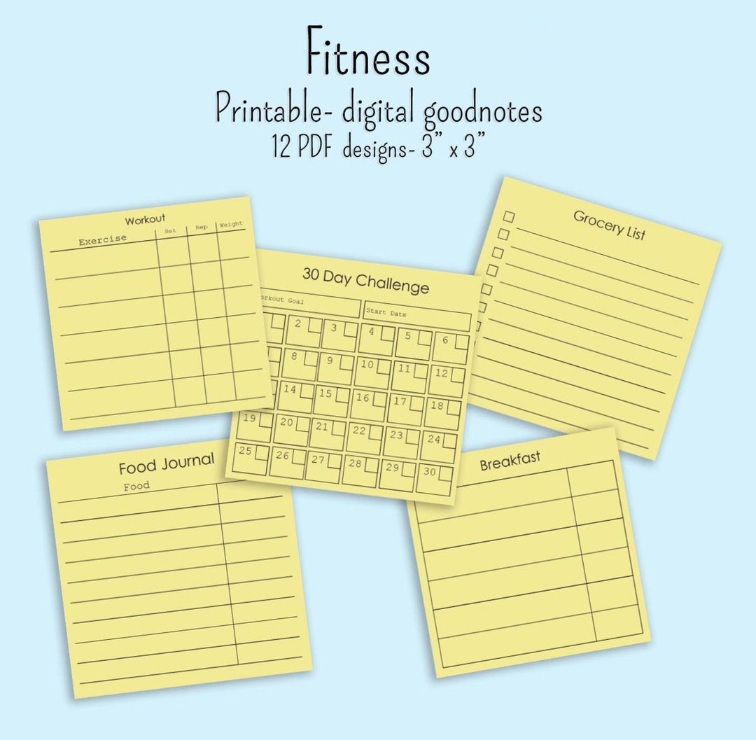 12 Fitness Memo Notes 3" X 3" Size Printable and Digital Goodnotes ...
