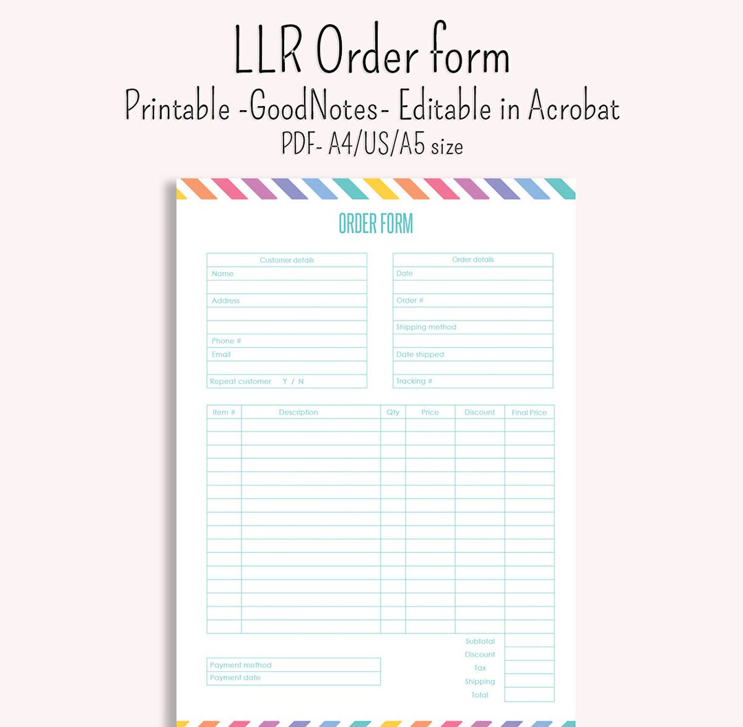 LLR Order Form Invoice Goodnotes Notability Digibujo Pdf A4 and A5 and ...