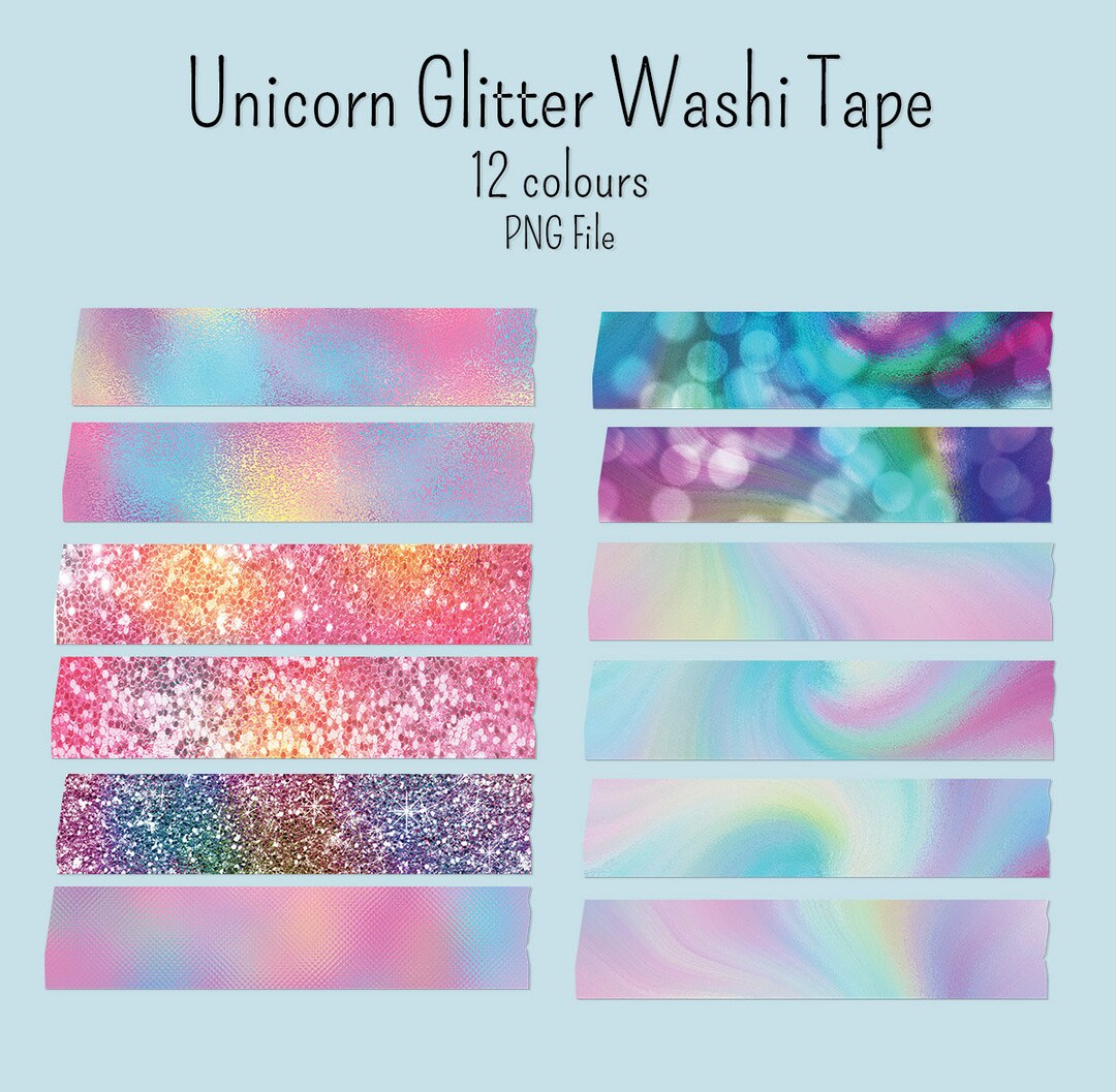 12 Unicorn Glitter Digital Stickers Washi Tape Digital Goodnotes ...