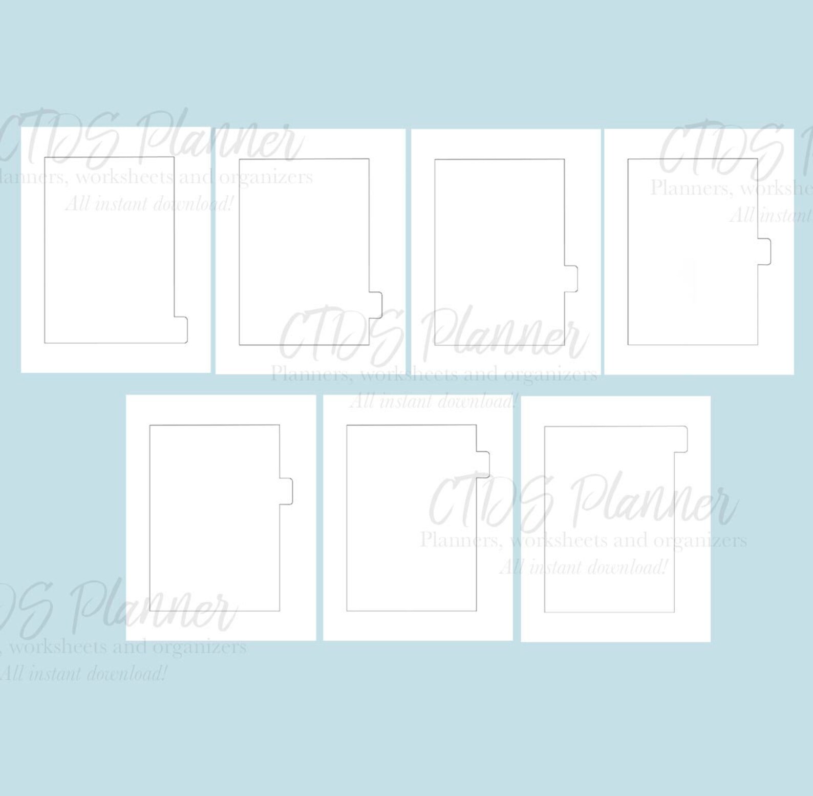 A5 7 Planner Divider Templates With Side Tabs Printable Outlines PNG ...