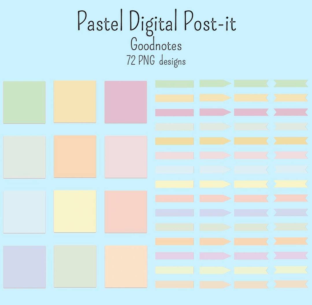 72 Pastel Post Its Sticky Note Digital Sticker Goodnotes Png - Etsy