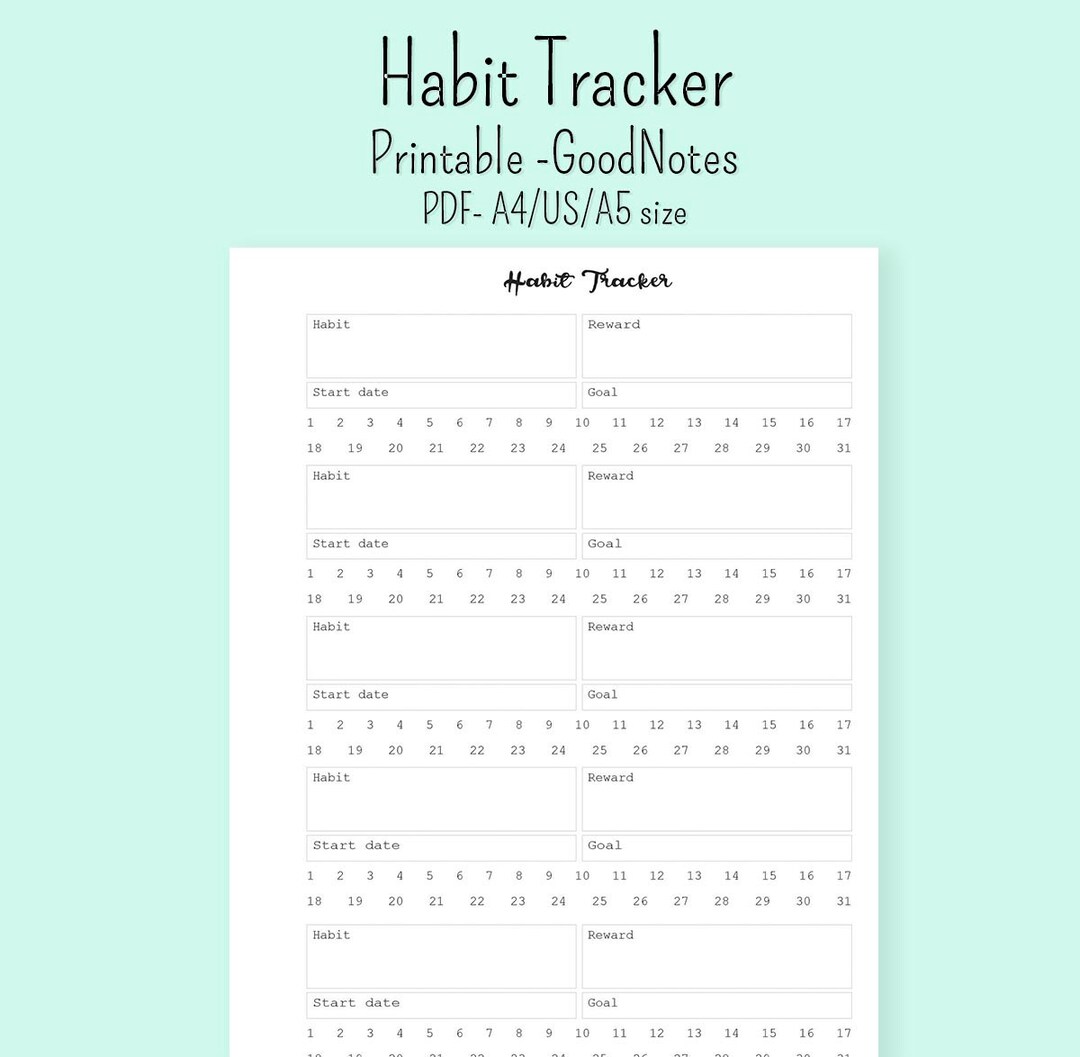 Habit Tracker US Letter A4 A5 Size Printable and Digital Goodnotes ...