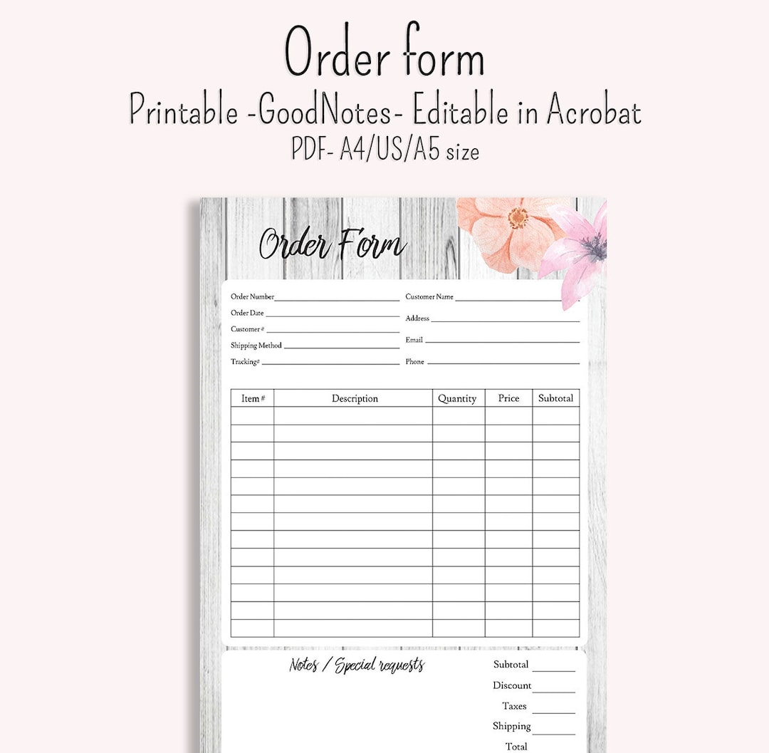 Order Form Invoice Goodnotes Notability Digibujo Pdf A4 and A5 and US ...