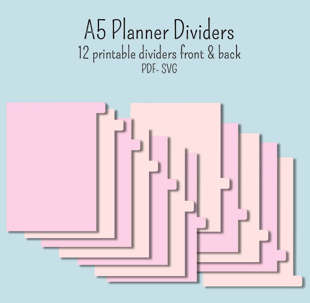 A5 12 Printable Pink and Blush Planner Divider Templates With Side Tabs ...