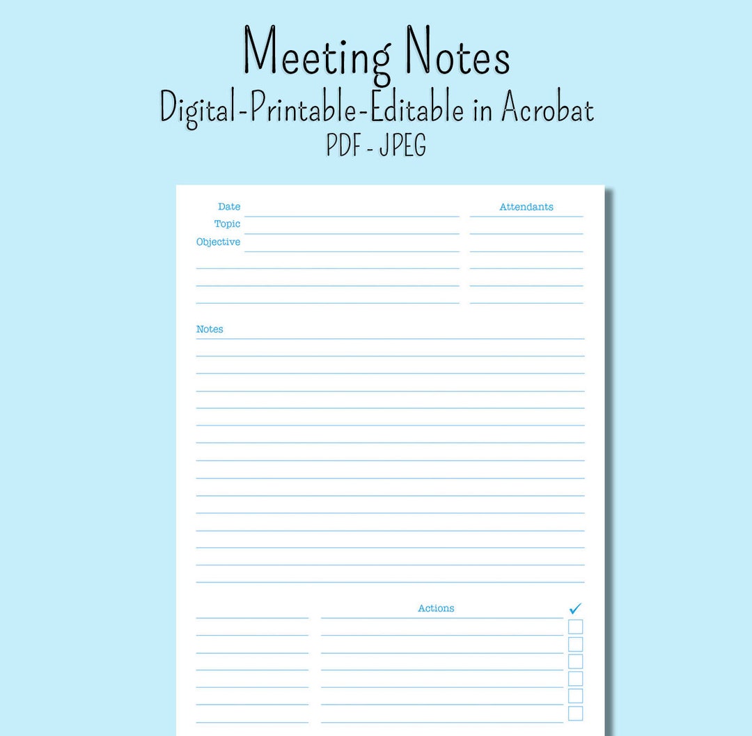 Meeting Notes US Letter Size Printable and Digital Goodnotes Editable ...