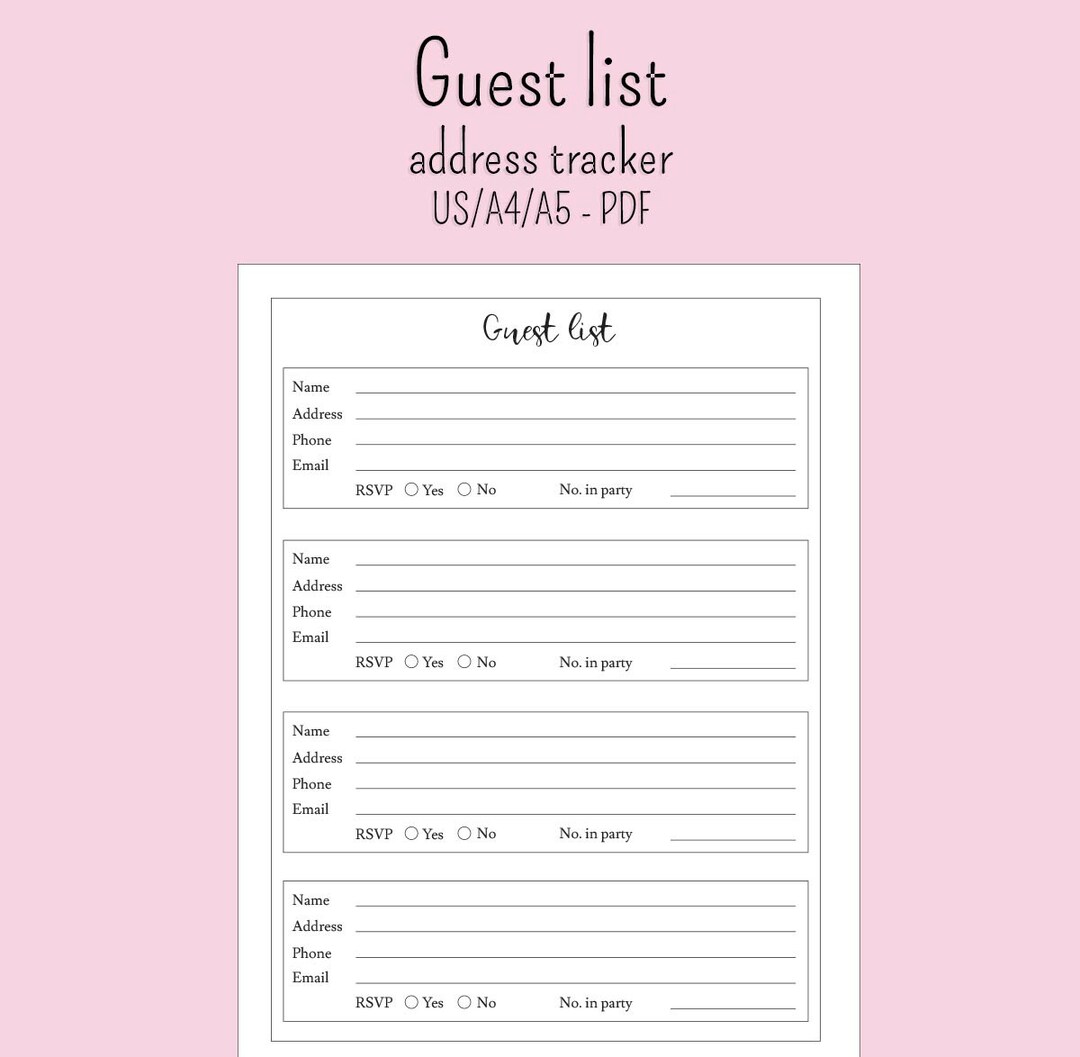 Guest List Printable Sheets US Letter A4 A5 Size Instant Download - Etsy