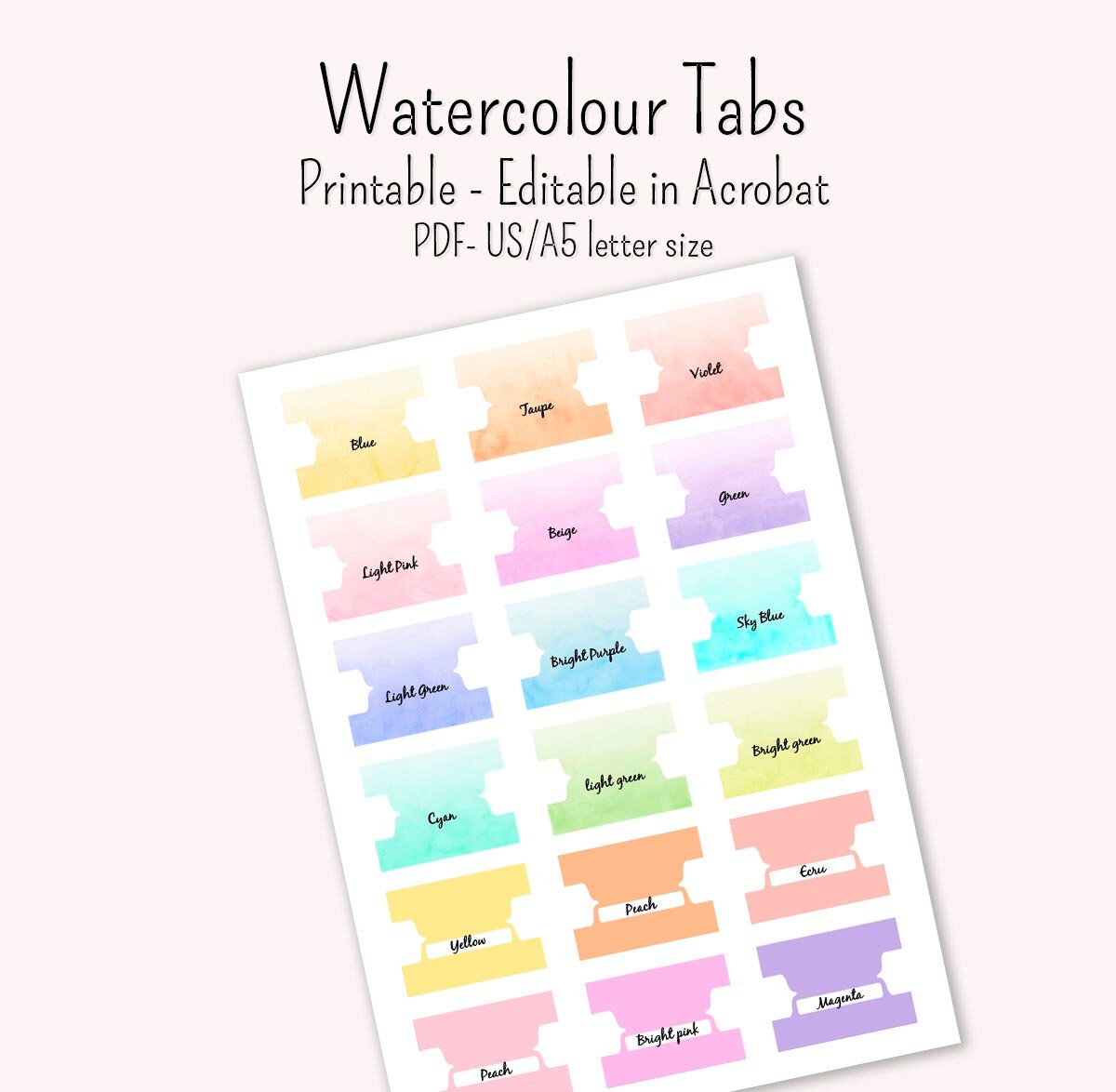 18 Watercolour Patterned Dividers Tabs Printable and Editable | Etsy