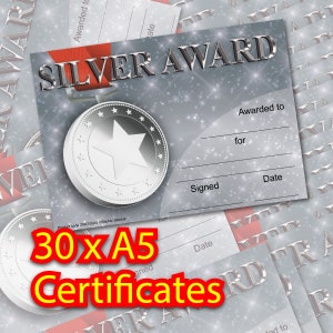 30 Silver Award Certificates for School Teachers, 250gsm A5 Silk Finish ...