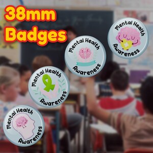 20 X Mental Health Awareness Badge 38mm (pack of 20 Pin Badges - 38mm ...