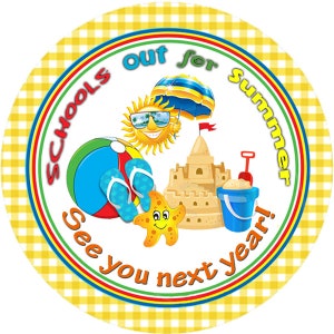 144 Schools Out for Summer End of Term Year 30mm Round Children's ...