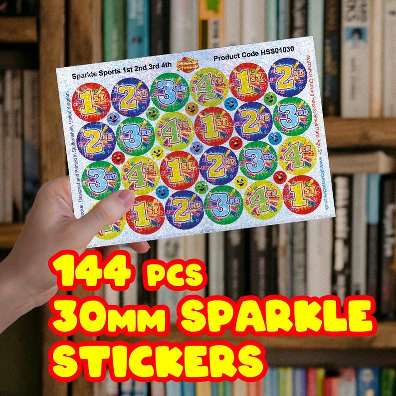 144 Sparkle Sports Day 1st 2nd 3rd 4th Stickers 30mm + 90 Free Sparkle ...
