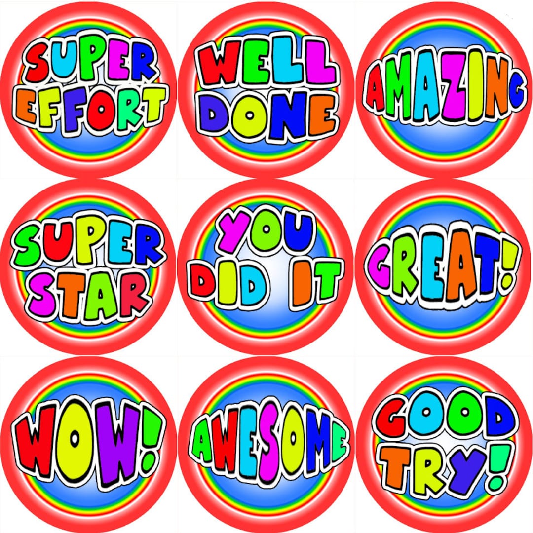 144 Colourful Praise Words 30mm Reward Stickers for Teachers, Parents ...