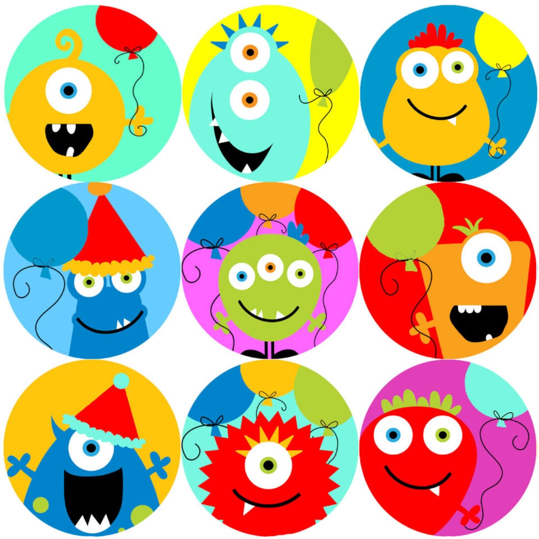 144 Happy Birthday Monsters 30mm Round Children's Reward Stickers for ...