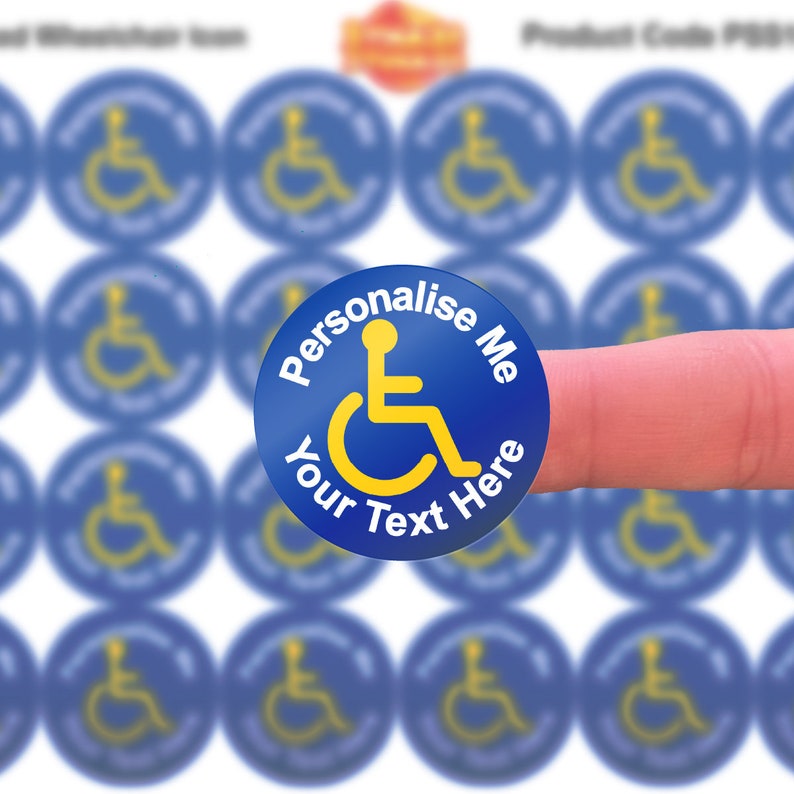 144 Disability Wheelchair Logo Personalised 30mm Stickers for Disabled ...
