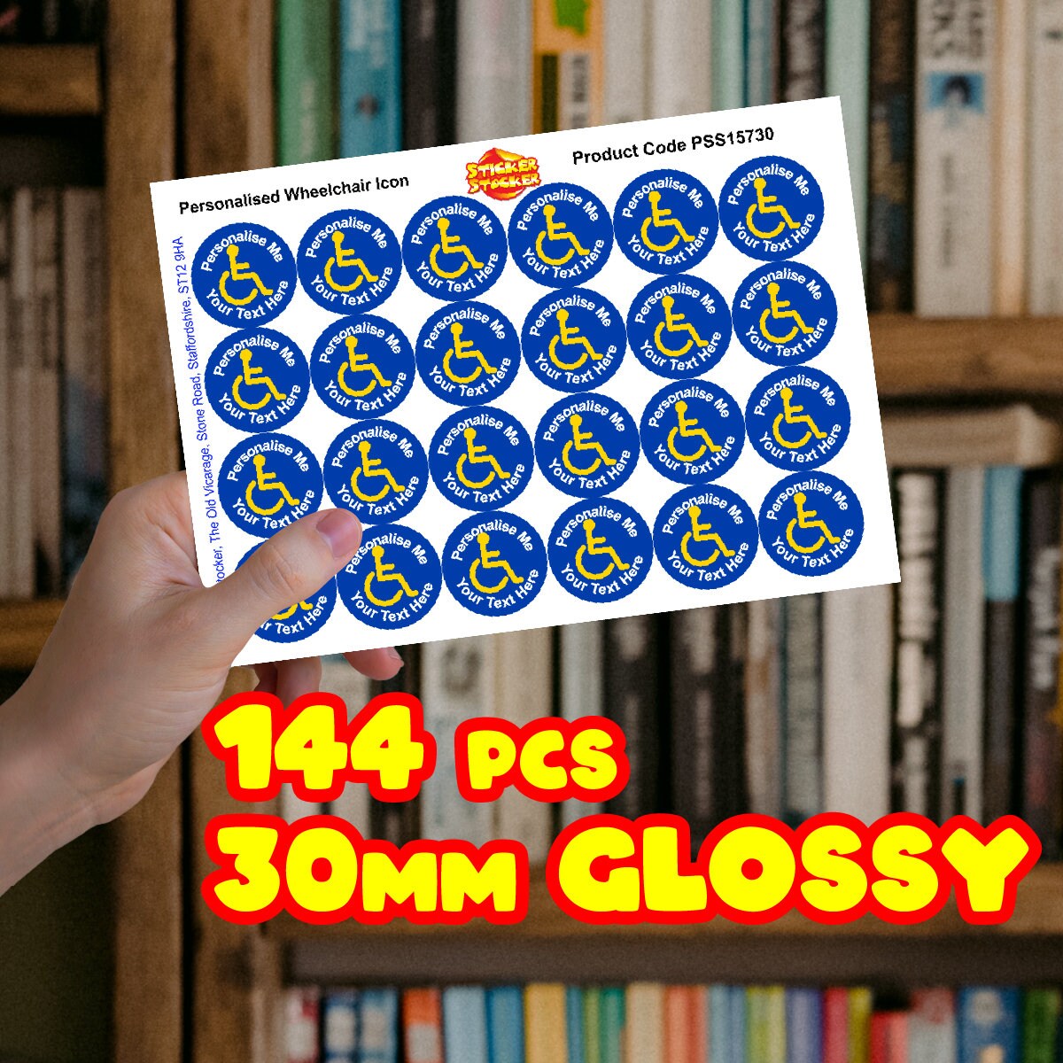 144 Disability Wheelchair Logo Personalised 30mm Stickers for Disabled ...