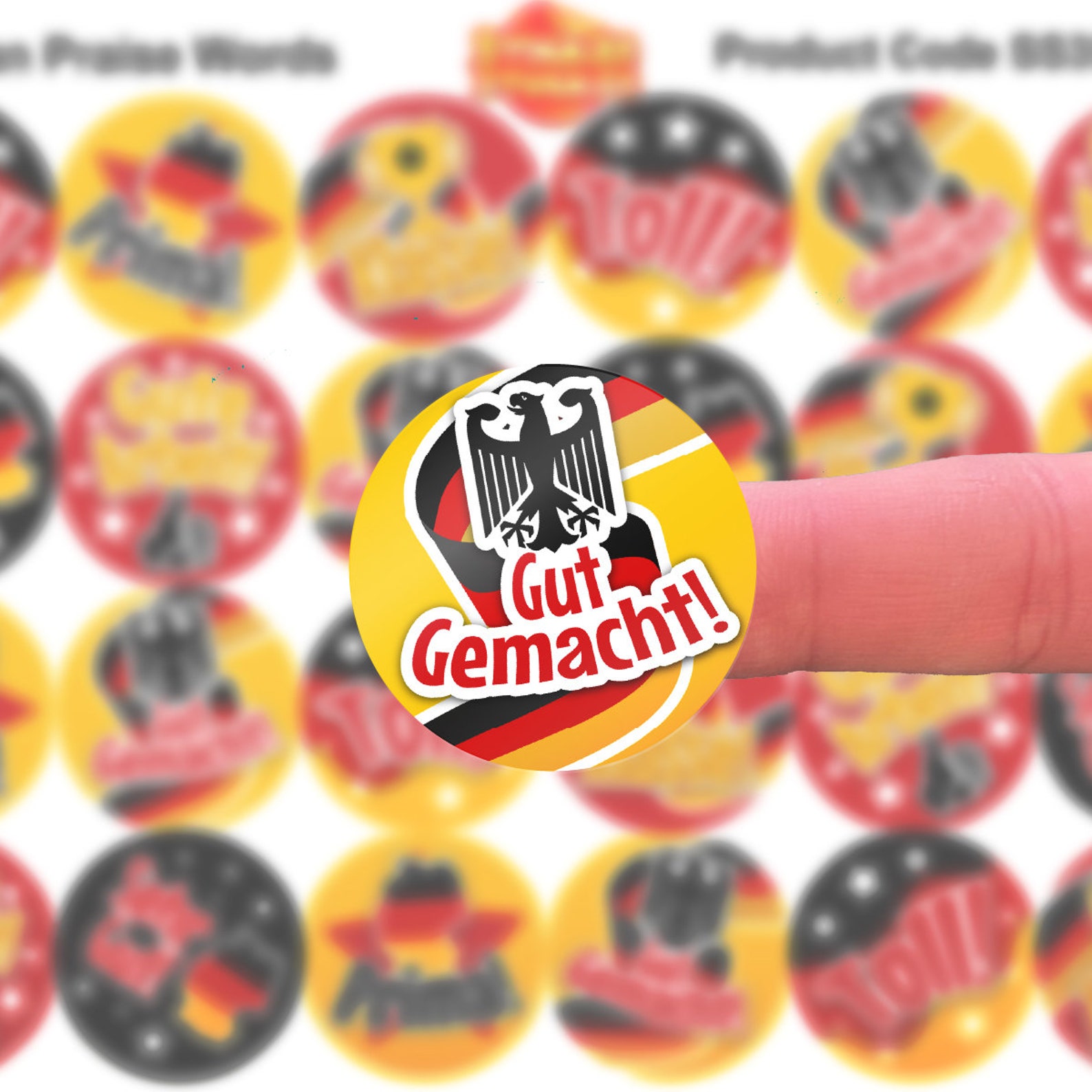 144 Super German Praise Word Stickers - 30mm Glossy Reward Stickers for ...