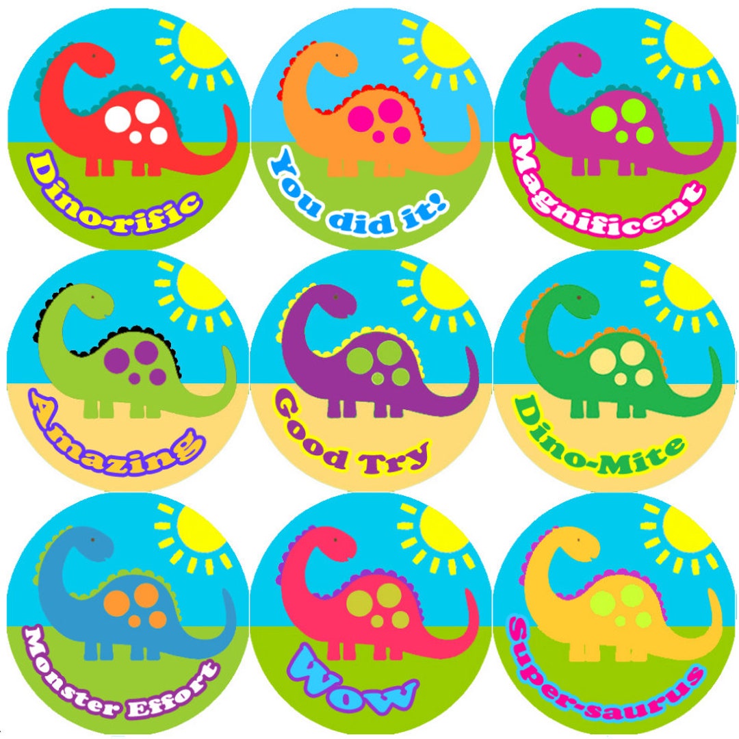 144 Big Colourful Dinosaur 30mm Children's Reward Stickers for Teachers ...