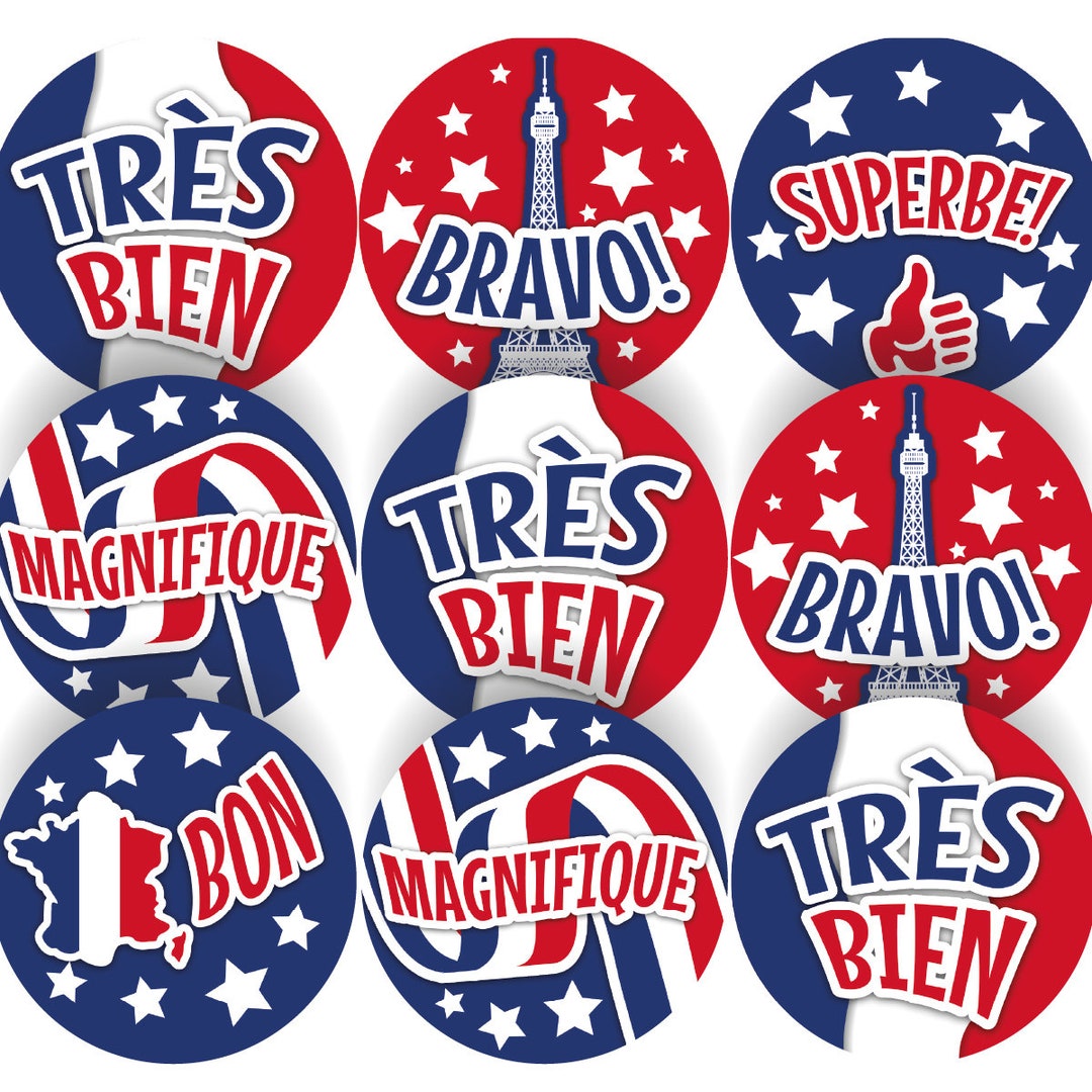 144 French Colour Praise Words 30 Mm Reward Stickers for Teachers ...