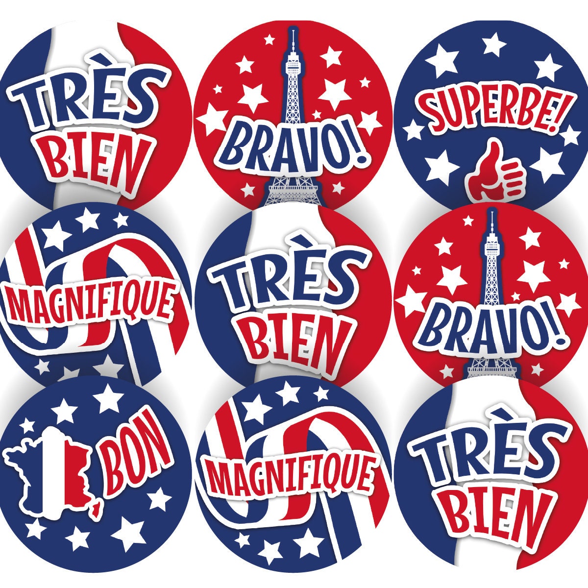 144 French Colour Praise Words 30 Mm Reward Stickers for Teachers ...