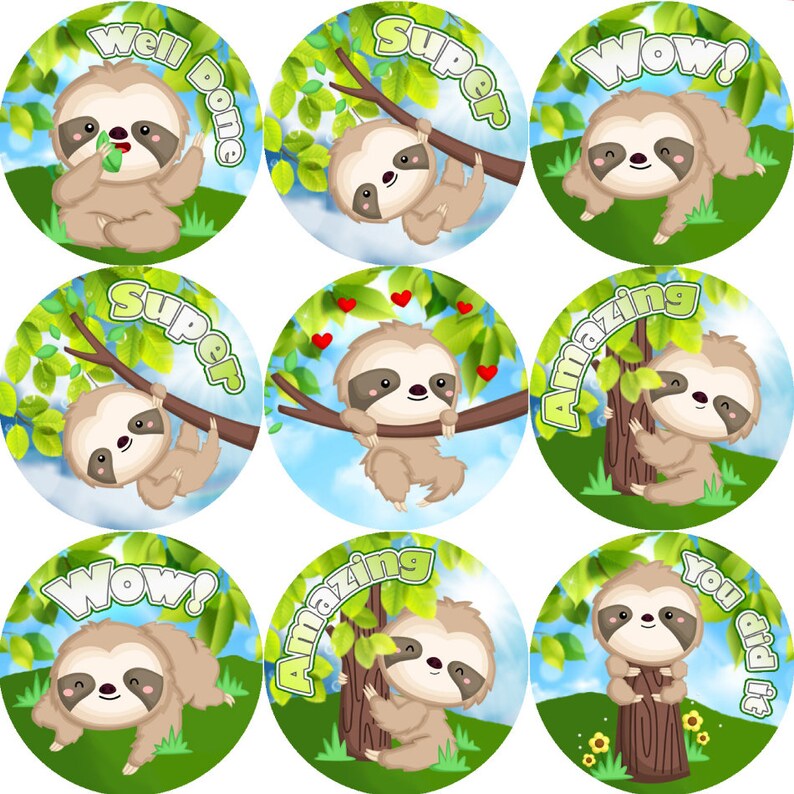 144 Smart Sloth Praise Words 30mm Stickers for Teachers - Etsy