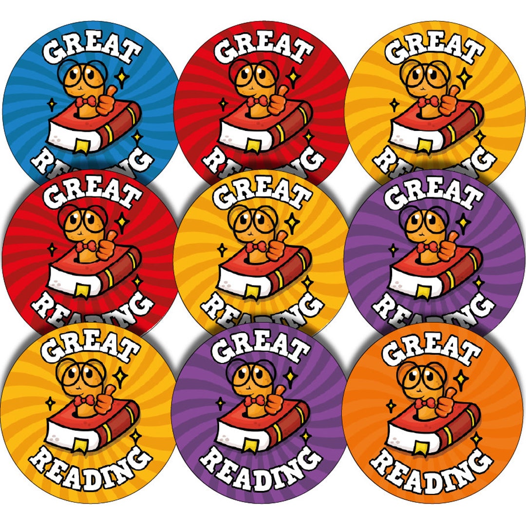 144 Great Reading Book Worm - 30mm Reward Stickers for School Teachers ...