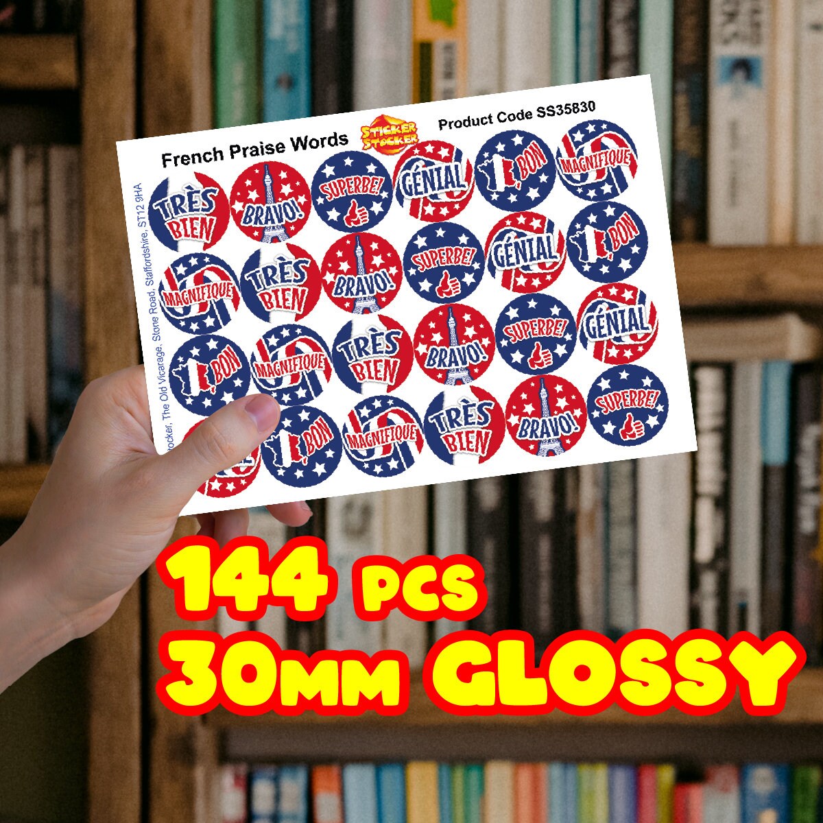 144 French Colour Praise Words 30 Mm Reward Stickers for Teachers ...