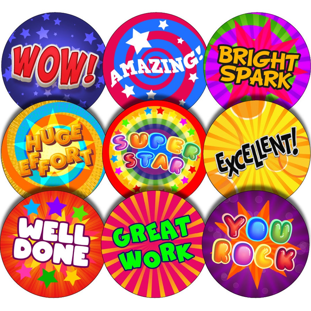 144 Positive Praise Words - 30mm Reward Stickers for School Teachers ...