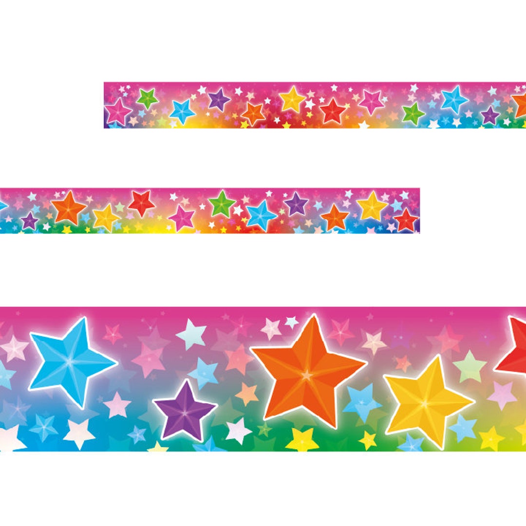 Rainbow Stars Classroom Trimmers 14.25m Long Notice Board Display ...