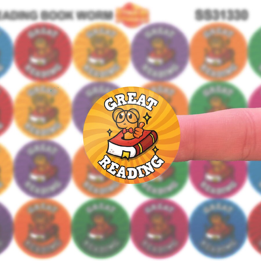 144 Great Reading Book Worm - 30mm Reward Stickers for School Teachers ...
