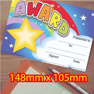 30 Rainbow Award Certificates for School Teachers, 250gsm A5 Silk ...
