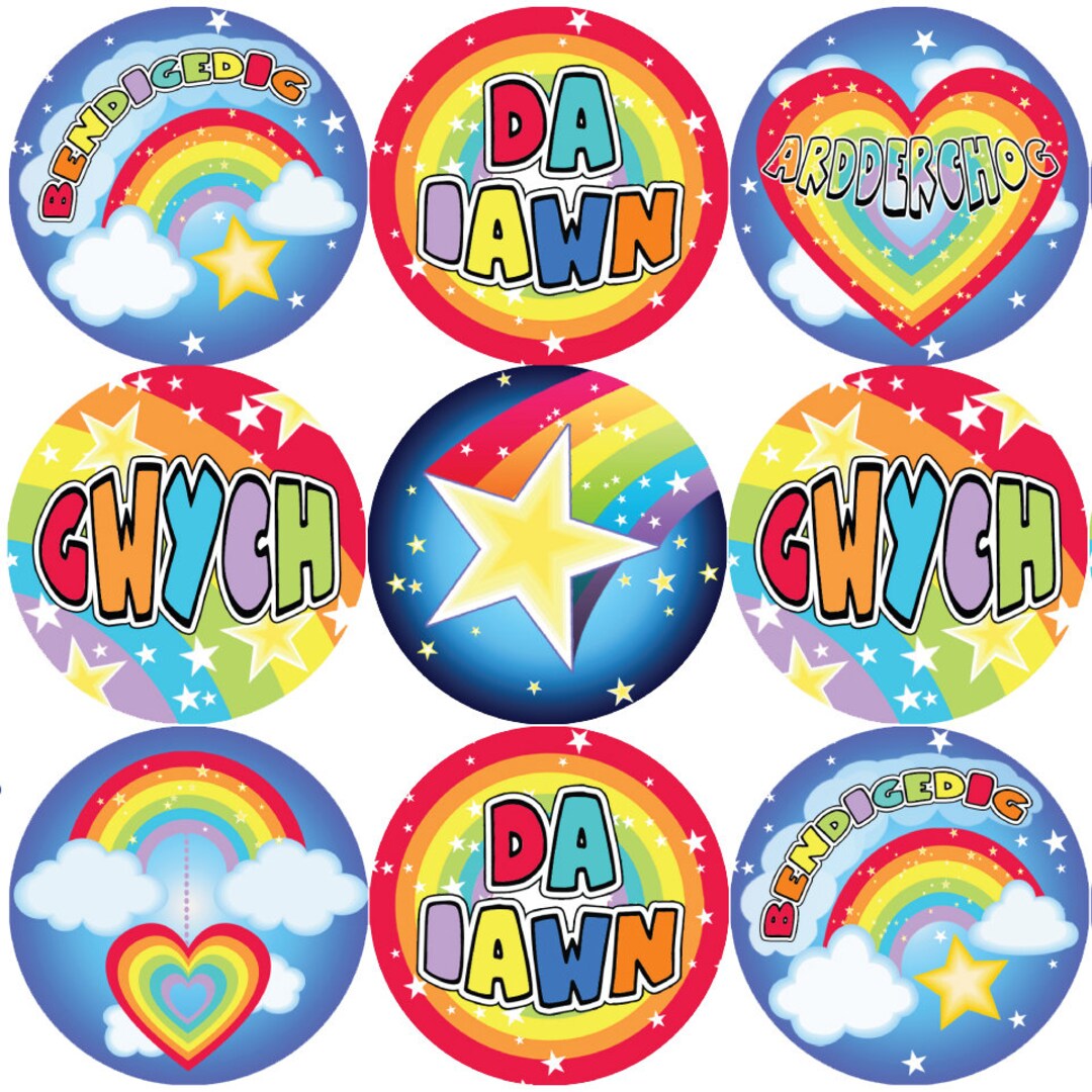 144 Welsh Rainbows and Stars 30mm Reward Stickers for Teachers, Parents ...