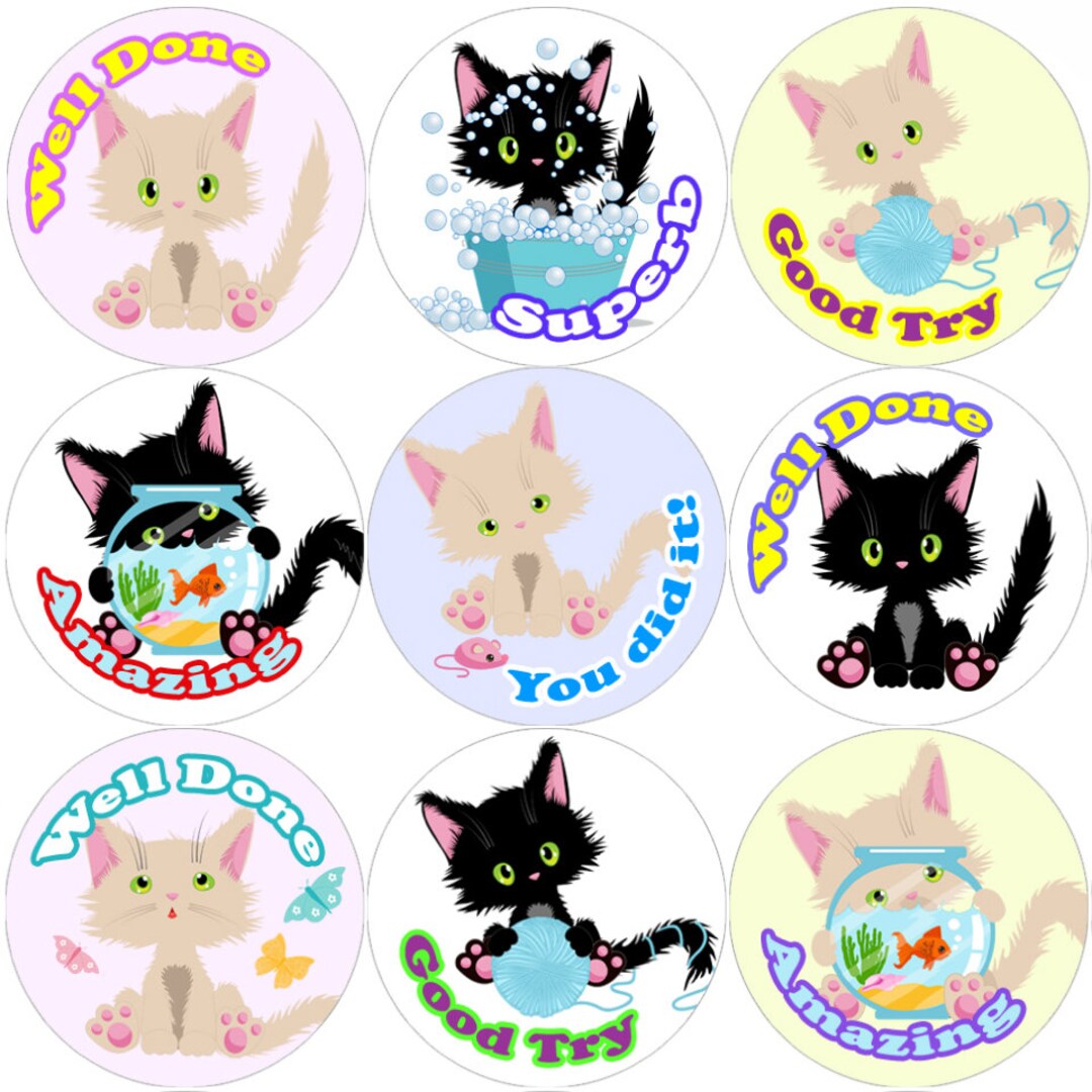 144 Cute Cats Praise Words 30mm Children's Reward Stickers - Etsy