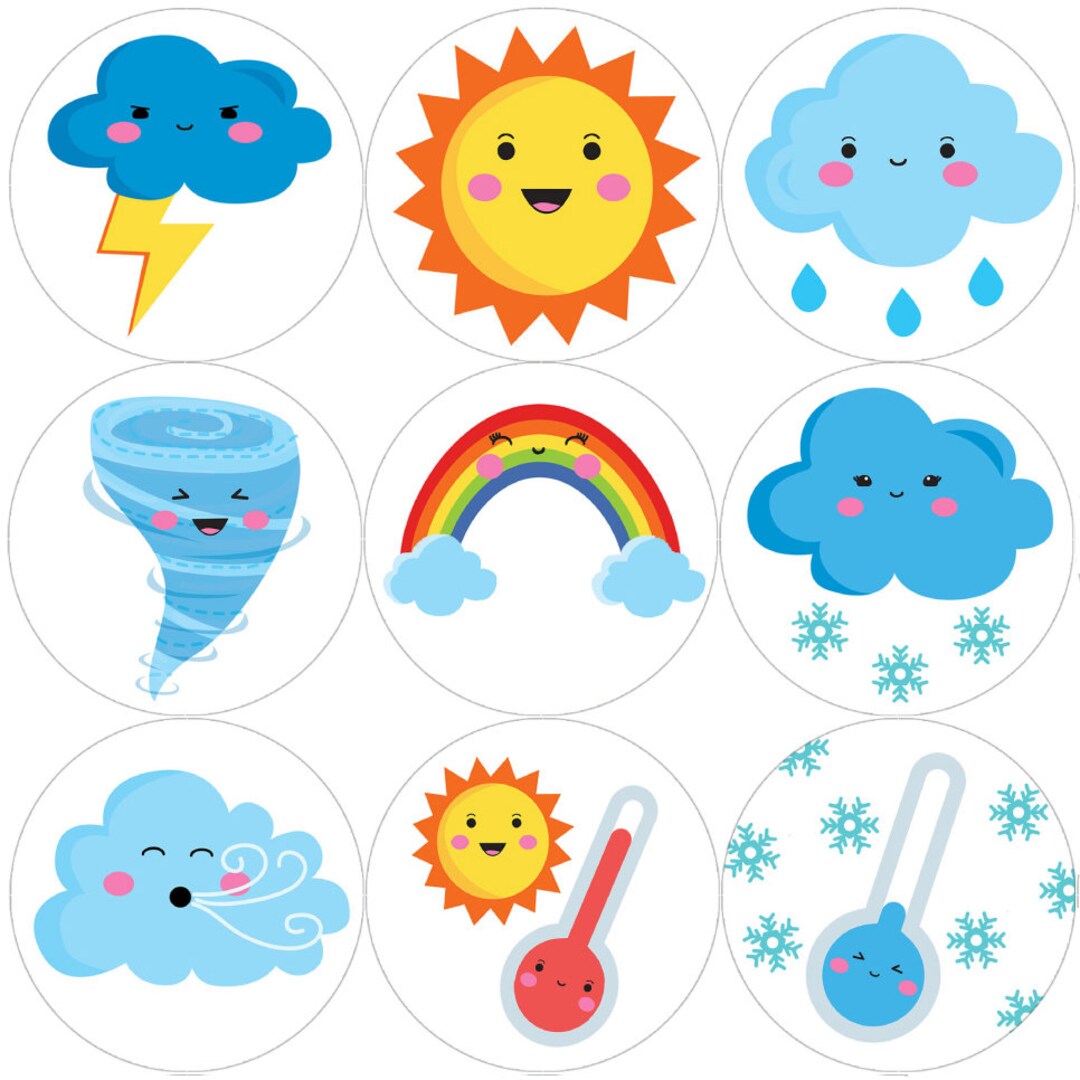 144 Cute Weather 30 Mm Reward Stickers for School Teachers, Parents and ...
