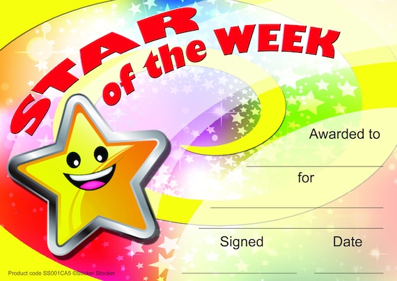 30 Star of the Week Award Certificates for School Teachers - Etsy UK