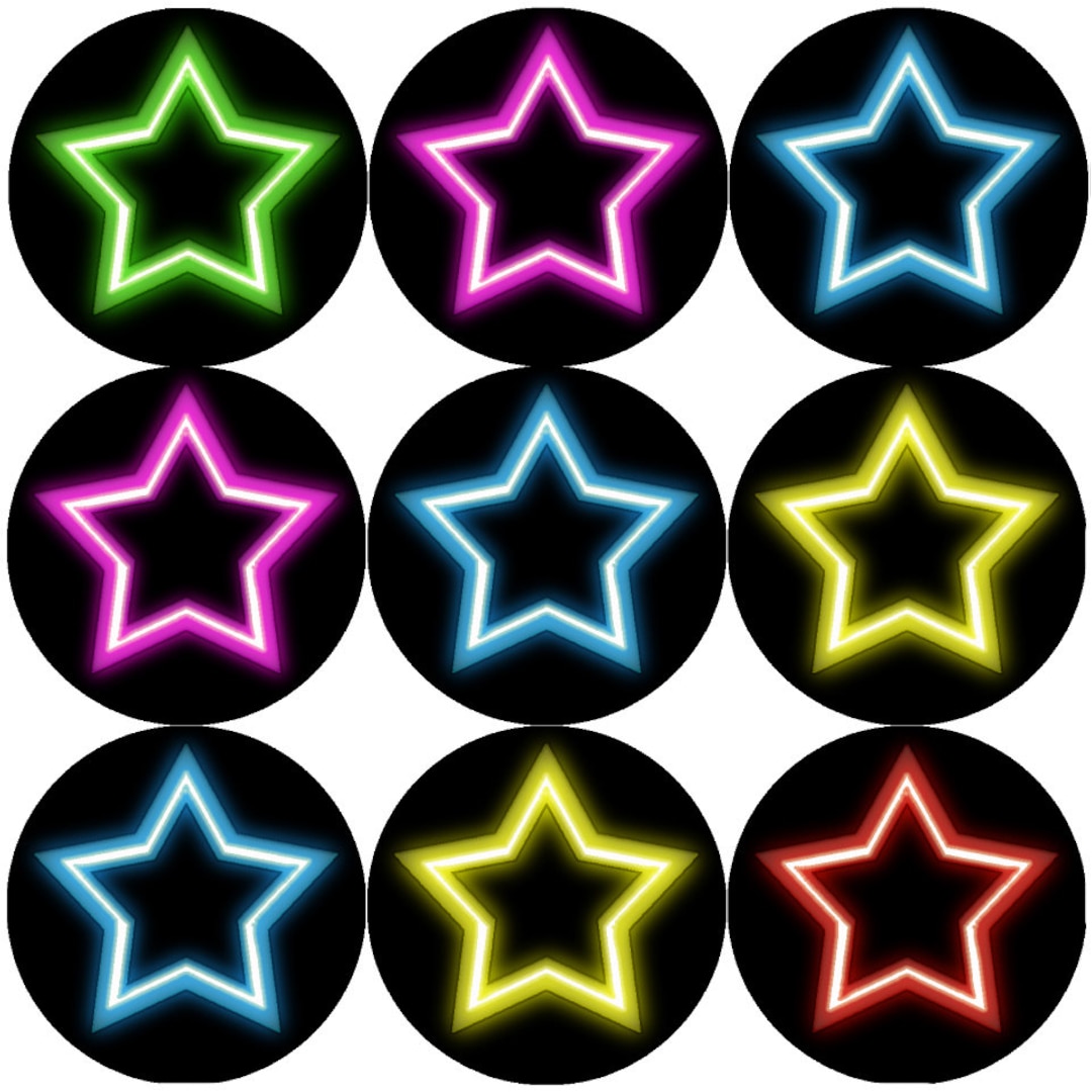 144 Neon Stars 30mm Round Children's Reward Stickers for Teachers ...
