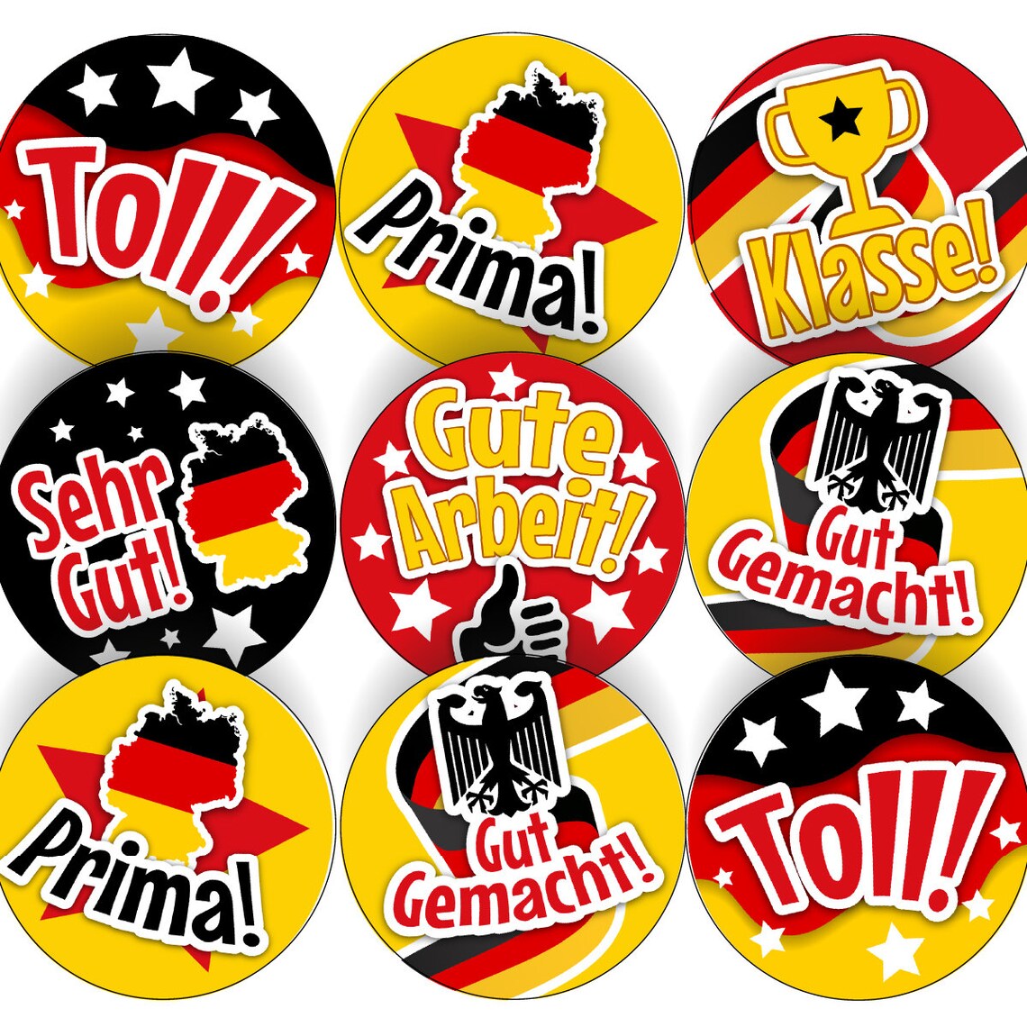 144 Super German Praise Word Stickers - 30mm Glossy Reward Stickers for ...