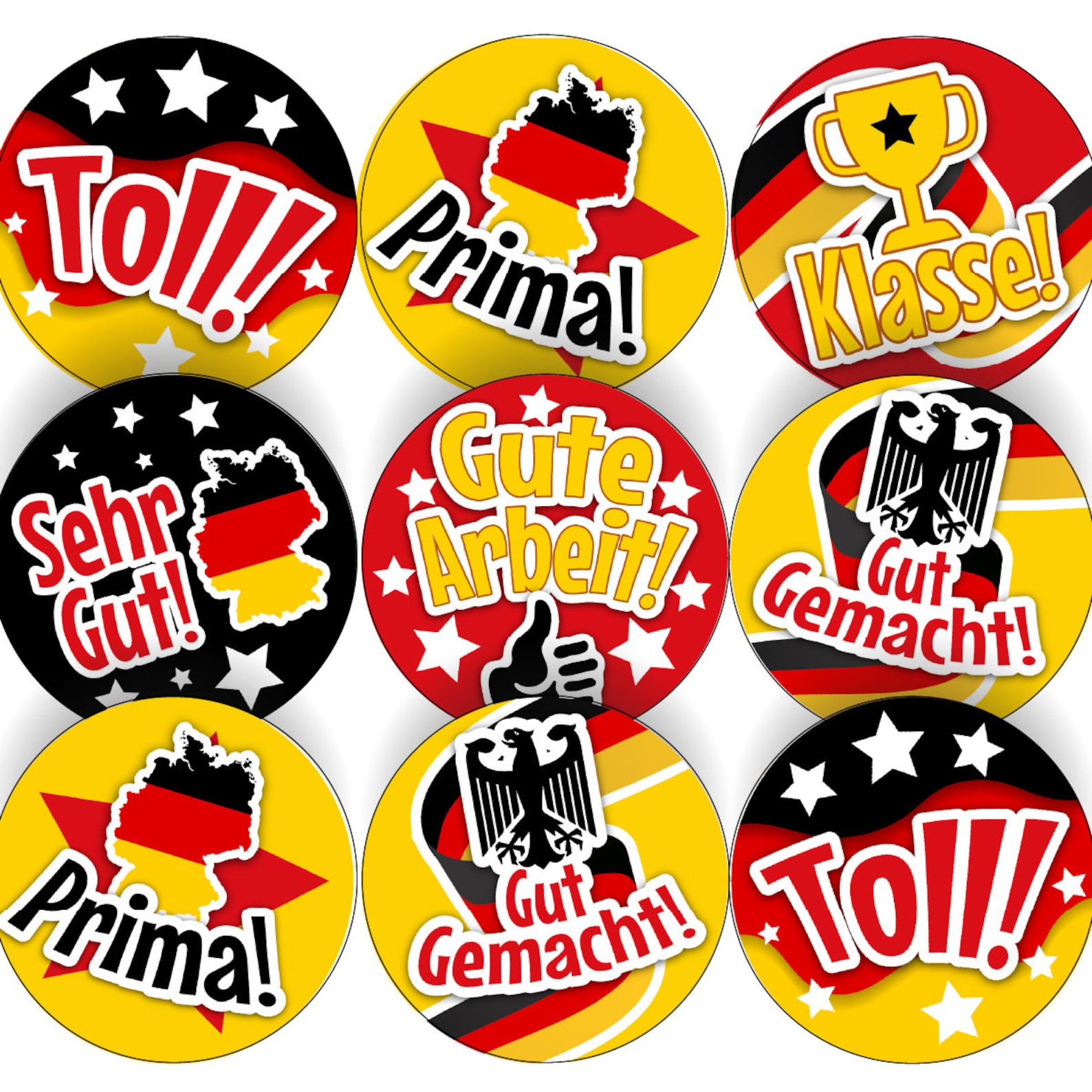 144 Super German Praise Word Stickers - 30mm Glossy Reward Stickers for ...