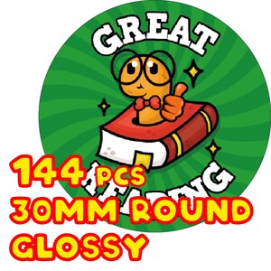 144 Great Reading Book Worm - 30mm Reward Stickers for School Teachers ...