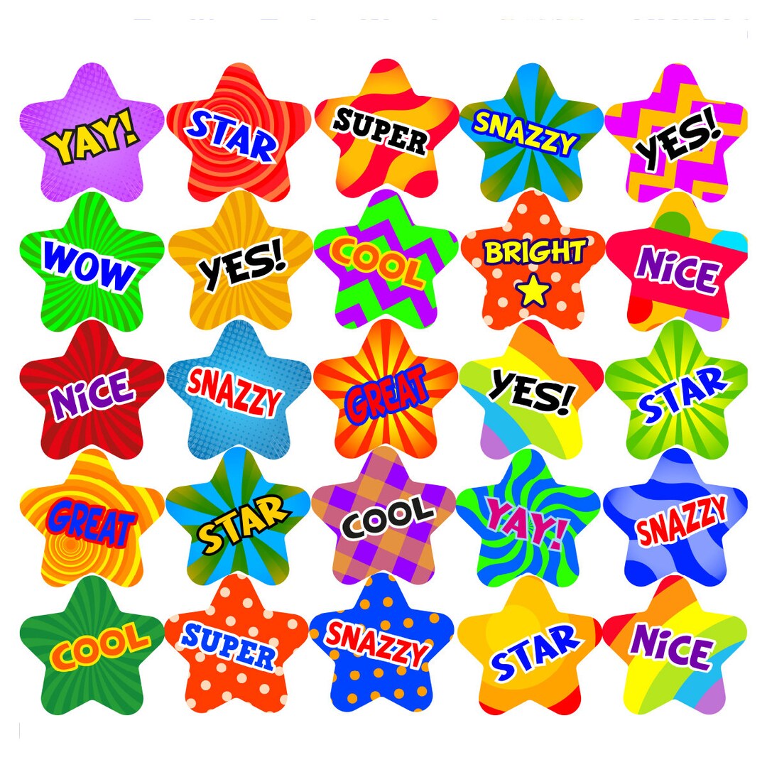 210 Positive Praise Word Stars 25mm Shaped Children's Reward Stickers ...