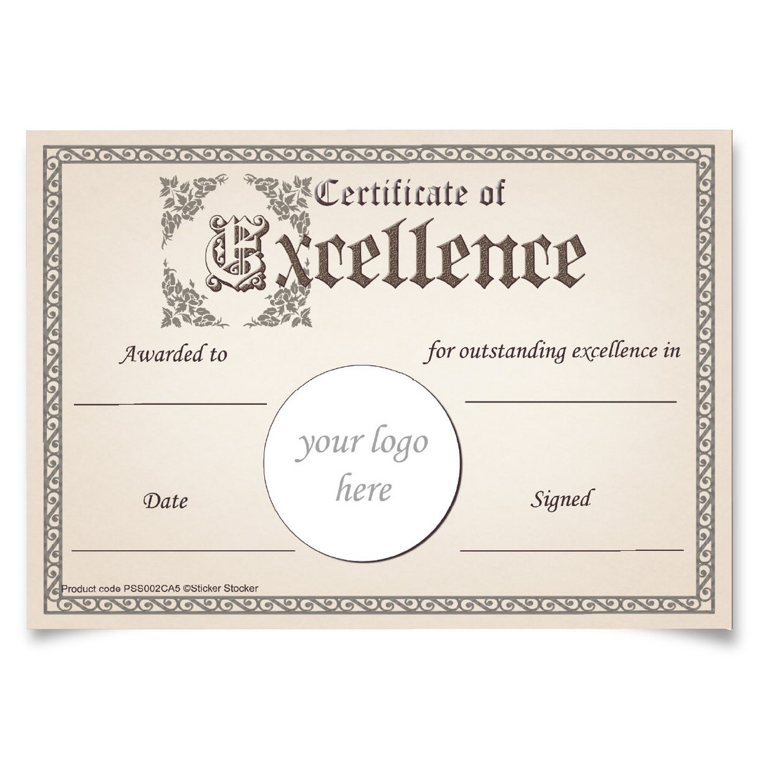 Personalised Certificate of Excellence Award Certificates for School ...
