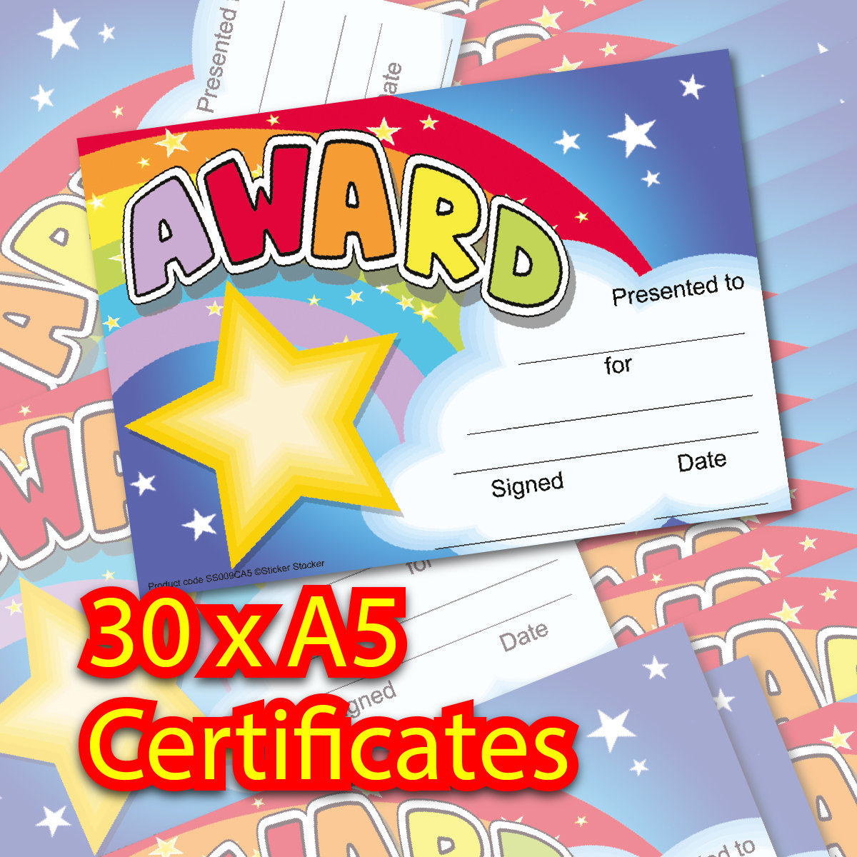 30 Rainbow Award Certificates for School Teachers, 250gsm A5 Silk ...