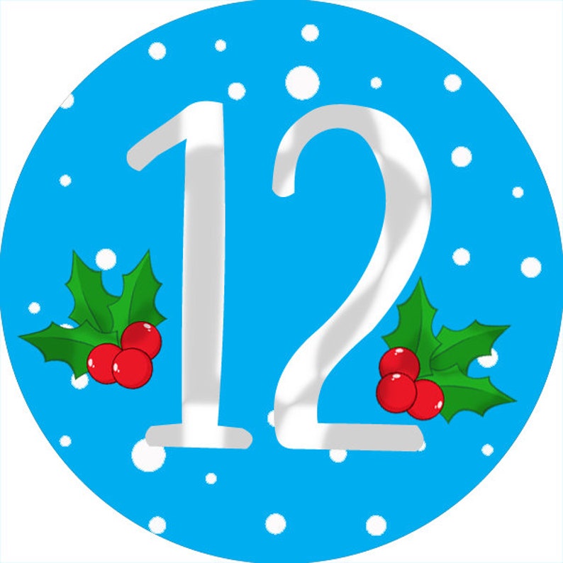 144 12 Days of Christmas Countdown Advent Number Stickers 1-12 30mm ...