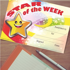 30 Star of the Week Award Certificates for School Teachers, 250gsm A5 ...
