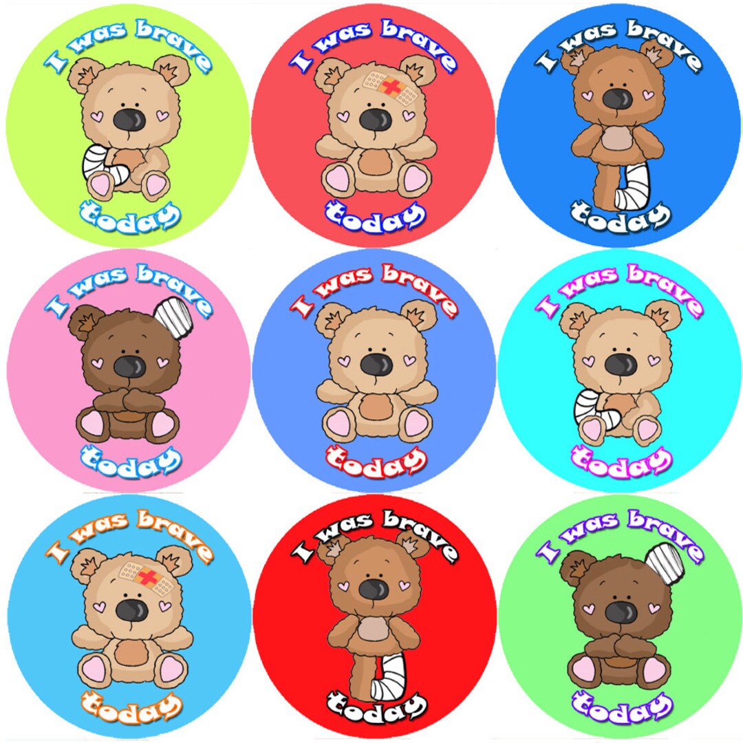 144 I Was Brave Today Teddy Bear 30 Mm Reward Stickers for School ...