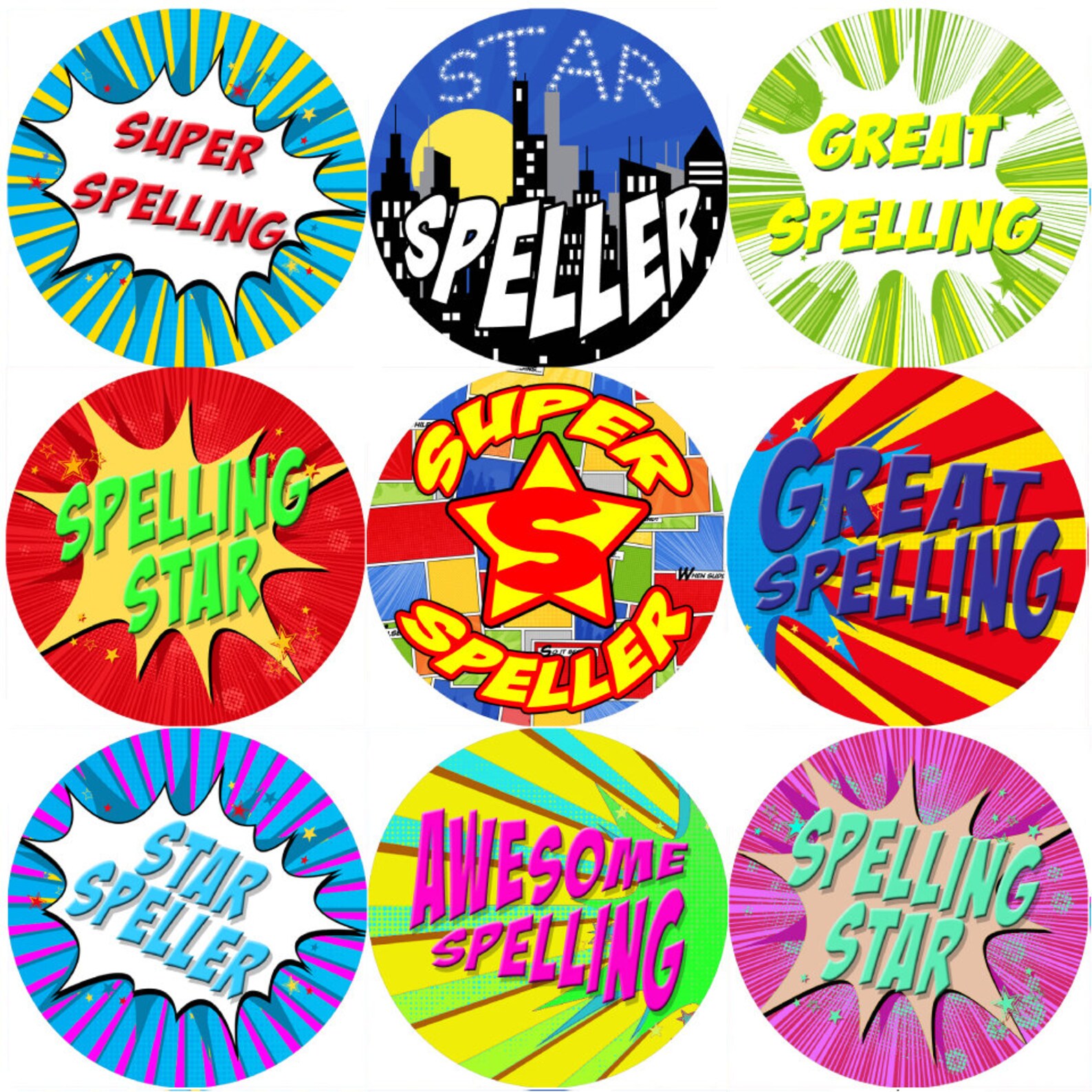 144 Superhero Speller 30 mm Reward Stickers for School | Etsy
