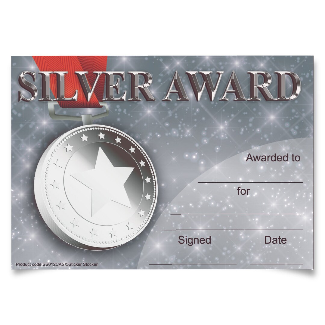 30 Silver Award Certificates for School Teachers, 250gsm A5 Silk Finish ...
