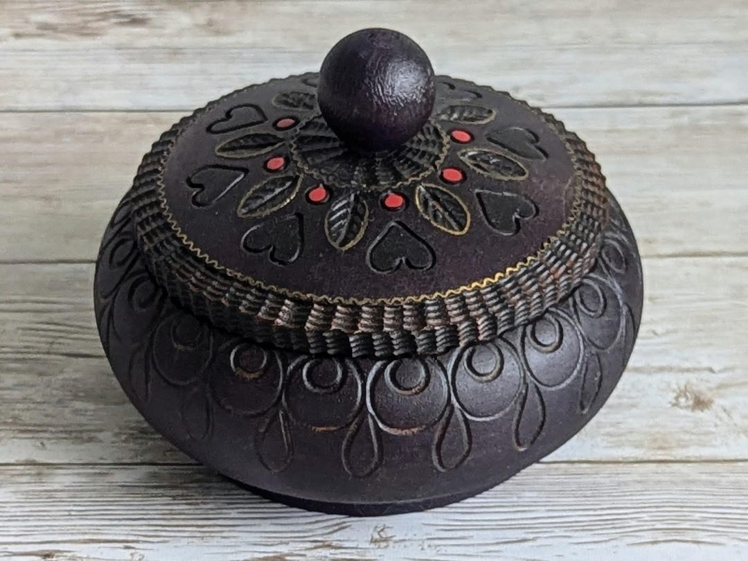Vintage Wooden Polish Folk Art Round Wooden Lidded Trinket Box - Etsy