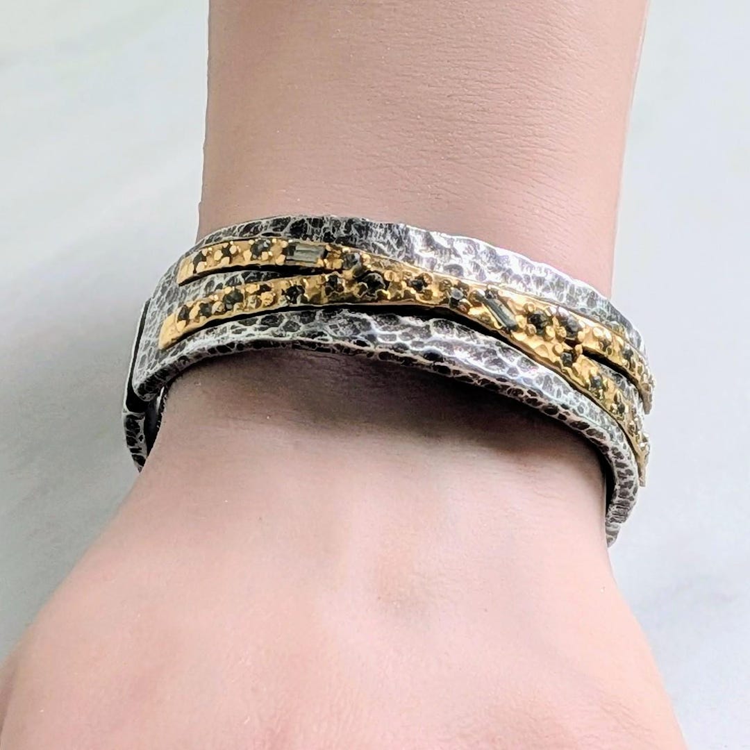 Tat2 Designs Hinged Bangle Hammered Gold Silver Plated Small Wrist - Etsy