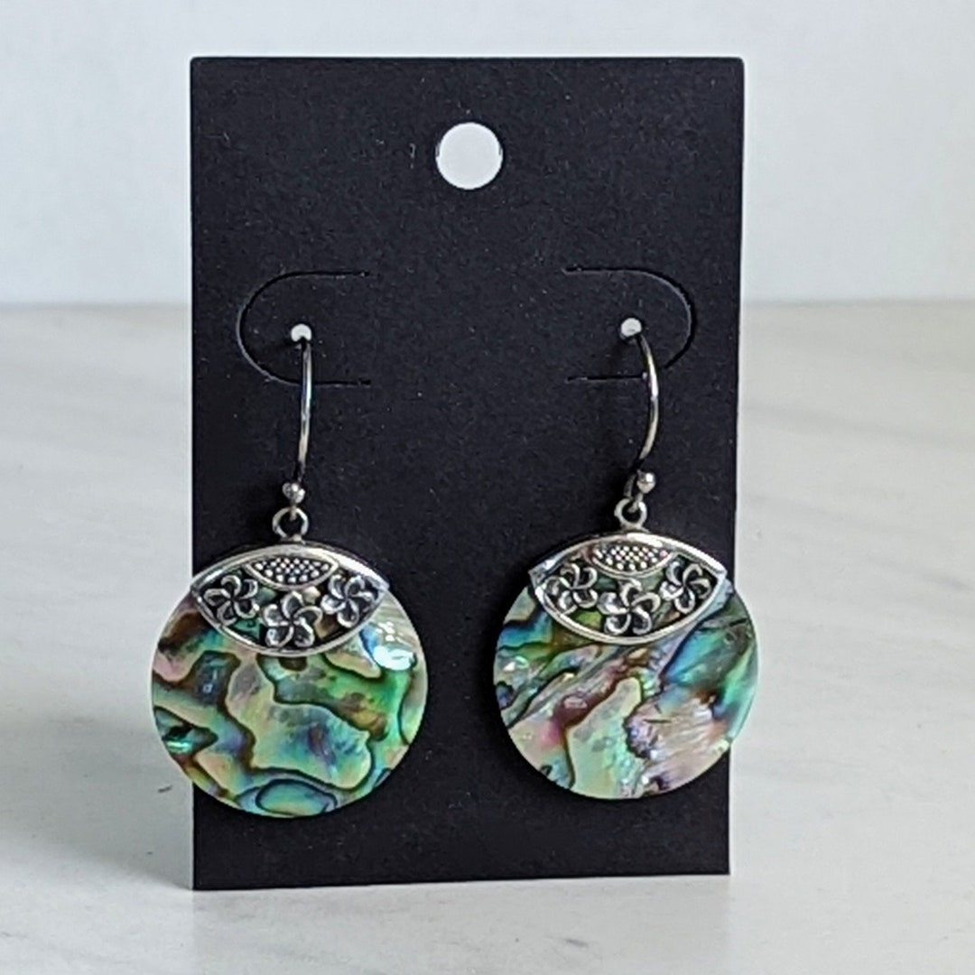925 Sterling Silver Abalone Shell Round Dangle Earrings - Etsy
